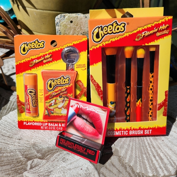 Cheetos | Makeup | Cheetos Flamin Cosmetic Brush Set Lip Balmmac Mini ...